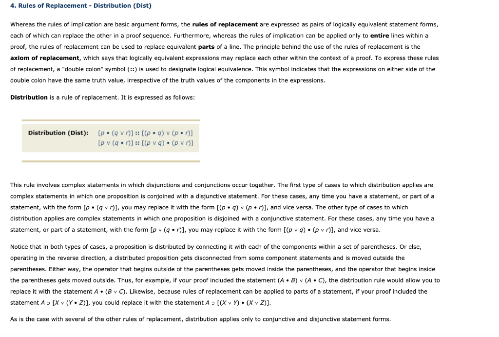 Solved 4. Rules of Replacement - Distribution (Dist) Whereas | Chegg.com
