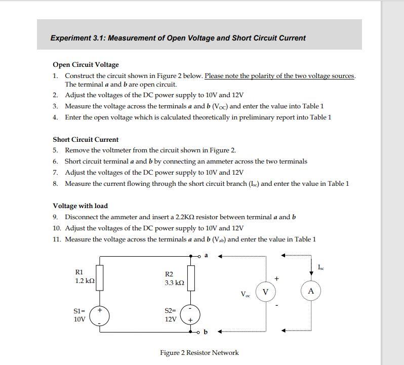 Solved Experiment 3.1: Measurement of Open Voltage and Short | Chegg.com