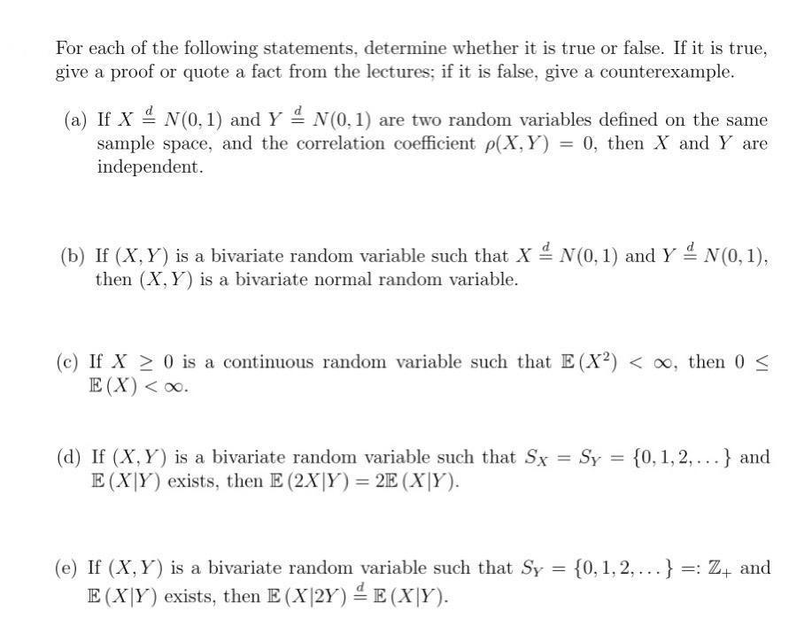 Solved For each of the following statements, determine | Chegg.com