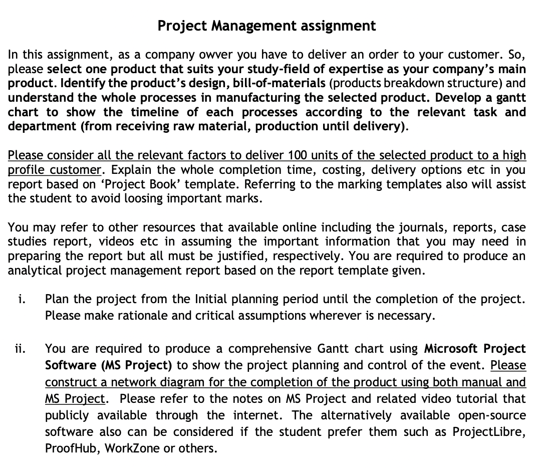 Project Management assignment In this assignment, as | Chegg.com