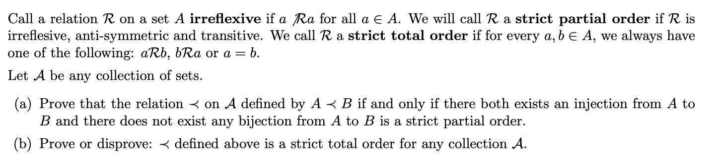 Solved Call a relation R on a set A irreflexive if a Ra for | Chegg.com