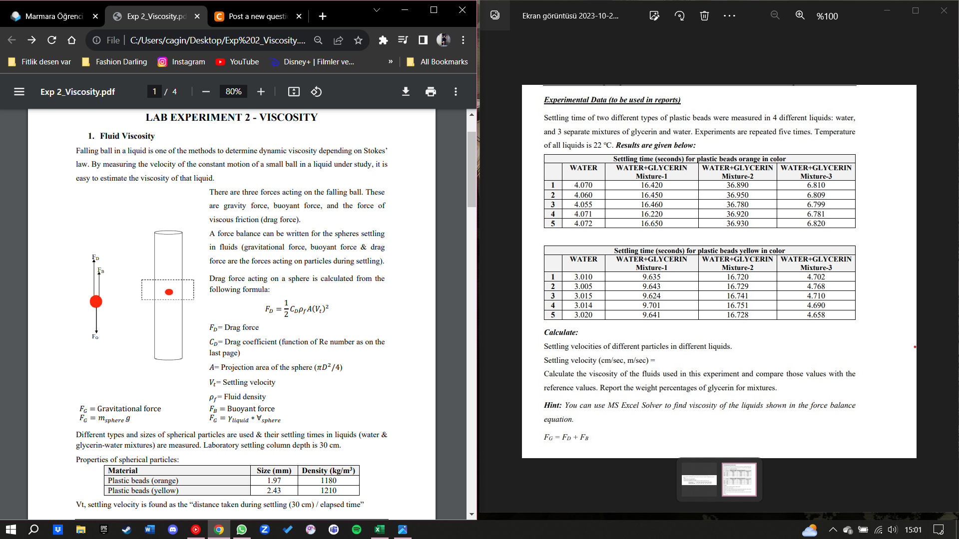 Solved LAB EXPERIMENT 2 - VISCOSITY 1. Fluid Viscosity | Chegg.com