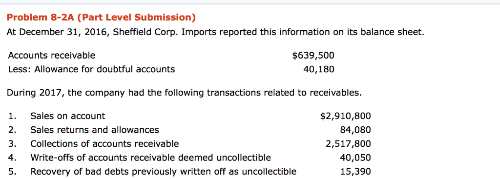 Solved Problem 8-2A (Part Level Submission) At December 31, | Chegg.com