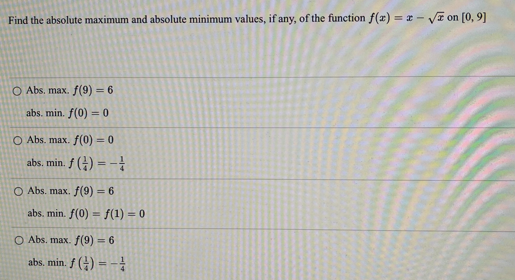 Solved Find the absolute maximum and absolute minimum | Chegg.com