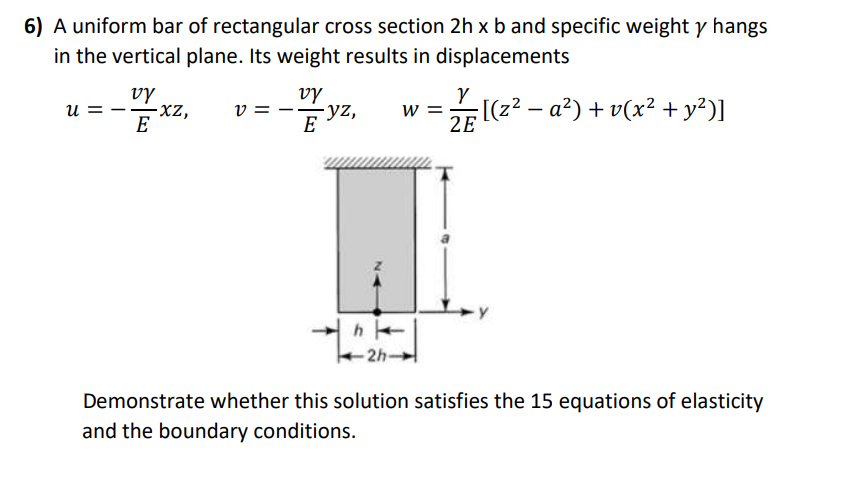 Solved 6) A uniform bar of rectangular cross section 2h x b | Chegg.com