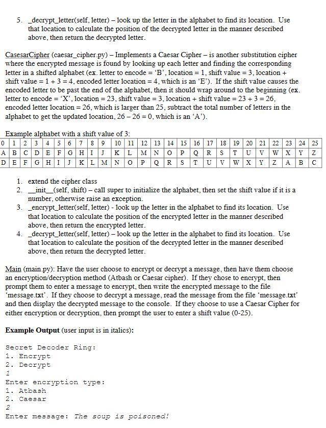 Solved Secret Decoder Ring Write a program that allows the | Chegg.com