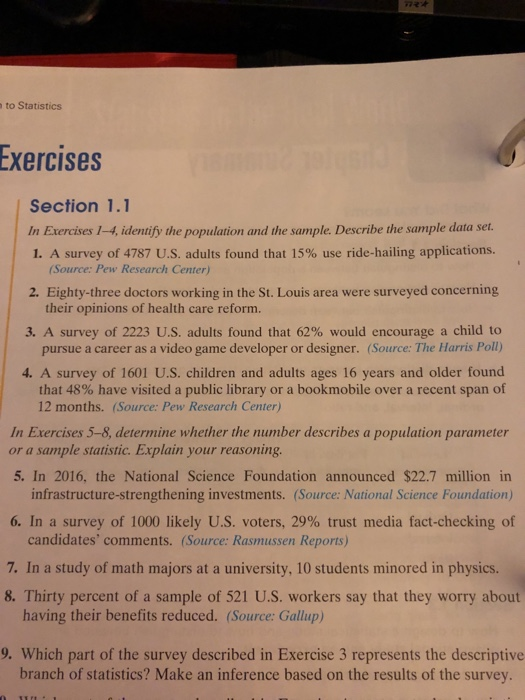 Solved to Statistics Exercises Section 1.1 In Exercises 1-4, | Chegg.com