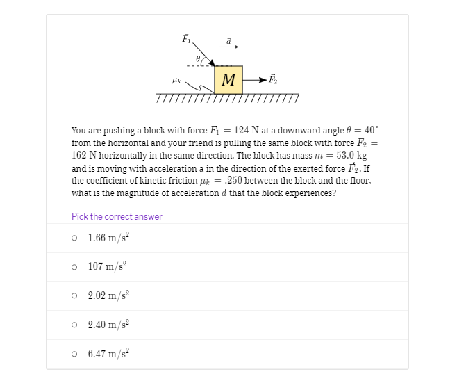 Solved 16 a M F П You are pushing a block with force Fi = | Chegg.com