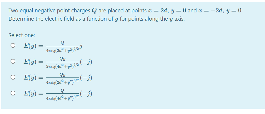 Solved 2xeo(4d? +y23/ 2-)) Two equal negative point charges | Chegg.com