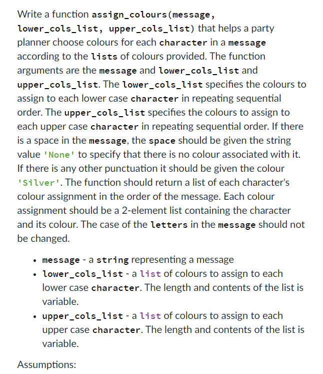 Solved Write a function assign_colours (message, | Chegg.com