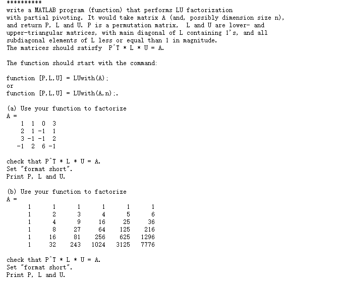 write a MATLAB program (function) that | Chegg.com