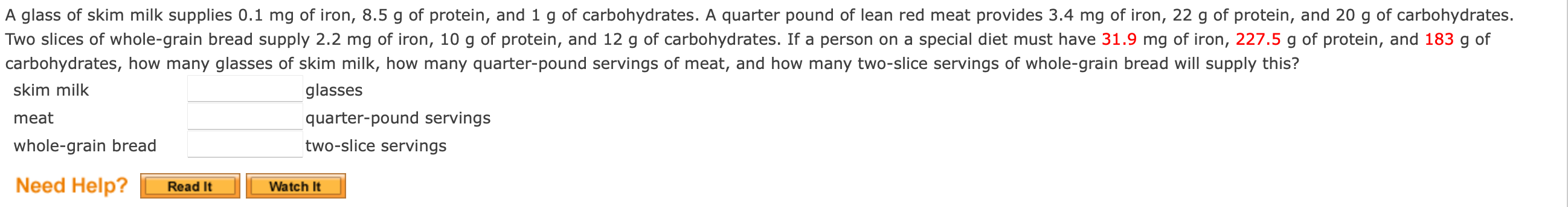 Solved glass of skim milk supplies 0.1mg of iron, 8.5 g of | Chegg.com