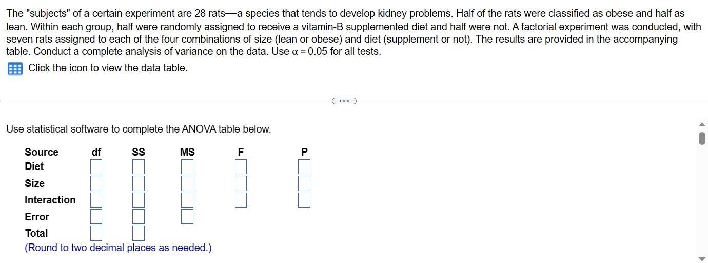 Solved The "subjects" of a certain experiment are 28 rats-a | Chegg.com
