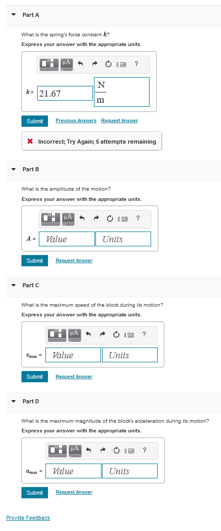 Solved A blook with mass m=0.400 kg is attached to one end | Chegg.com
