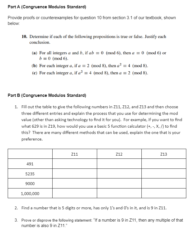 Solved Part A (Congruence Modulos Standard) Provide proofs | Chegg.com