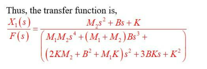 Solved Thus, the transfer function is, X₁ (s) F(s) M₂s² + Bs | Chegg.com