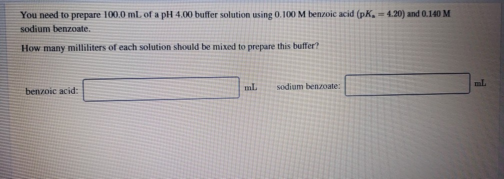 Solved You need to prepare 100.0 mL of a pH 4.00 buffer | Chegg.com