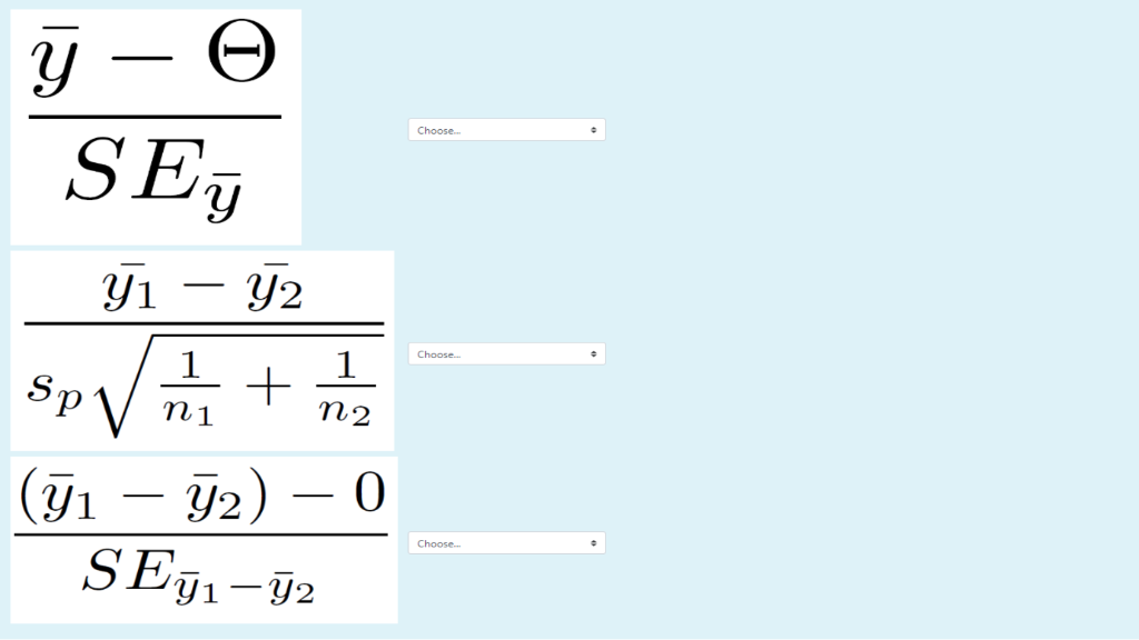 Solved 1- Match the test statistic equations to the correct | Chegg.com