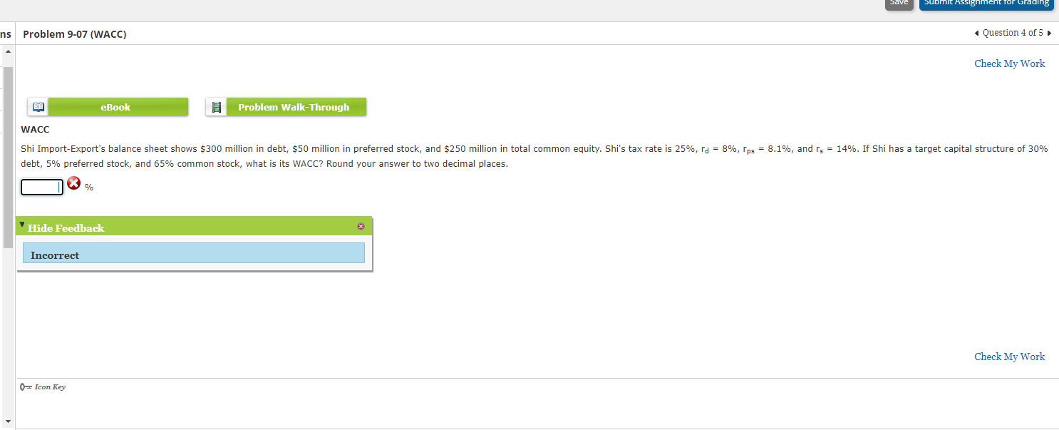 Solved Submit Assignment for Grading ns Problem 9-07 (WACC) | Chegg.com