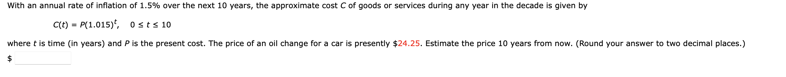 Solved With an annual rate of inflation of 1.5% over the | Chegg.com