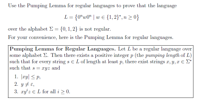 Solved Use The Pumping Lemma For Regular Languages To Prove