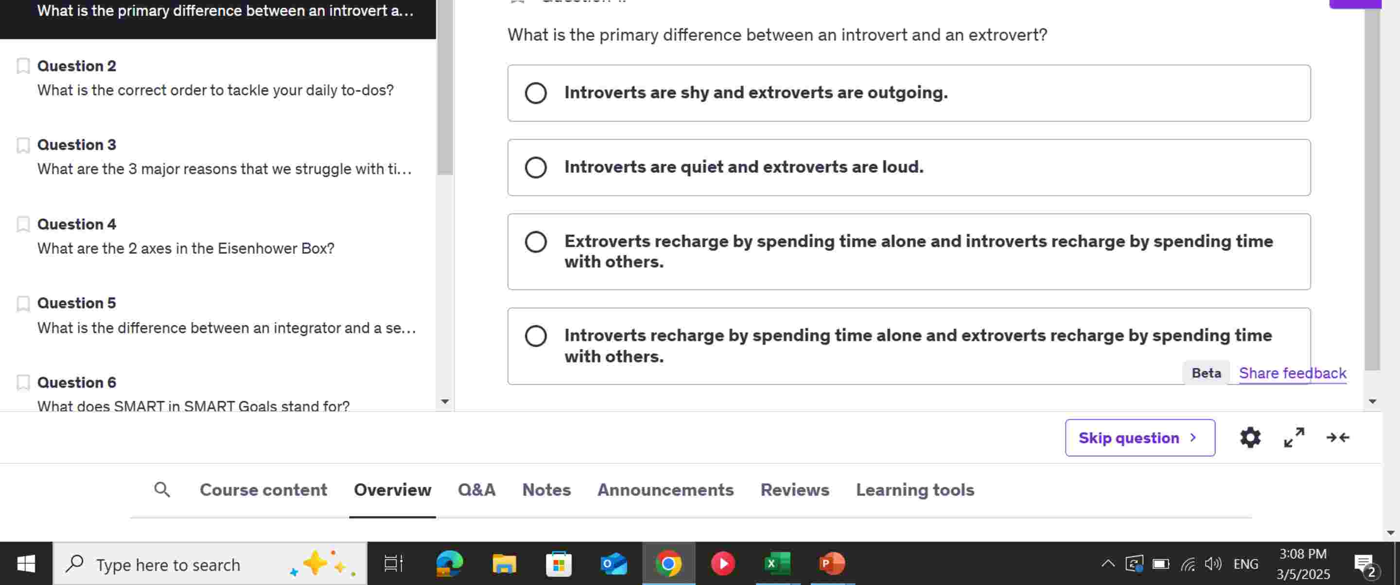 Solved What is the primary difference between an introvert | Chegg.com