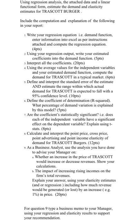 Solved Using regression analysis, the attached data and a | Chegg.com