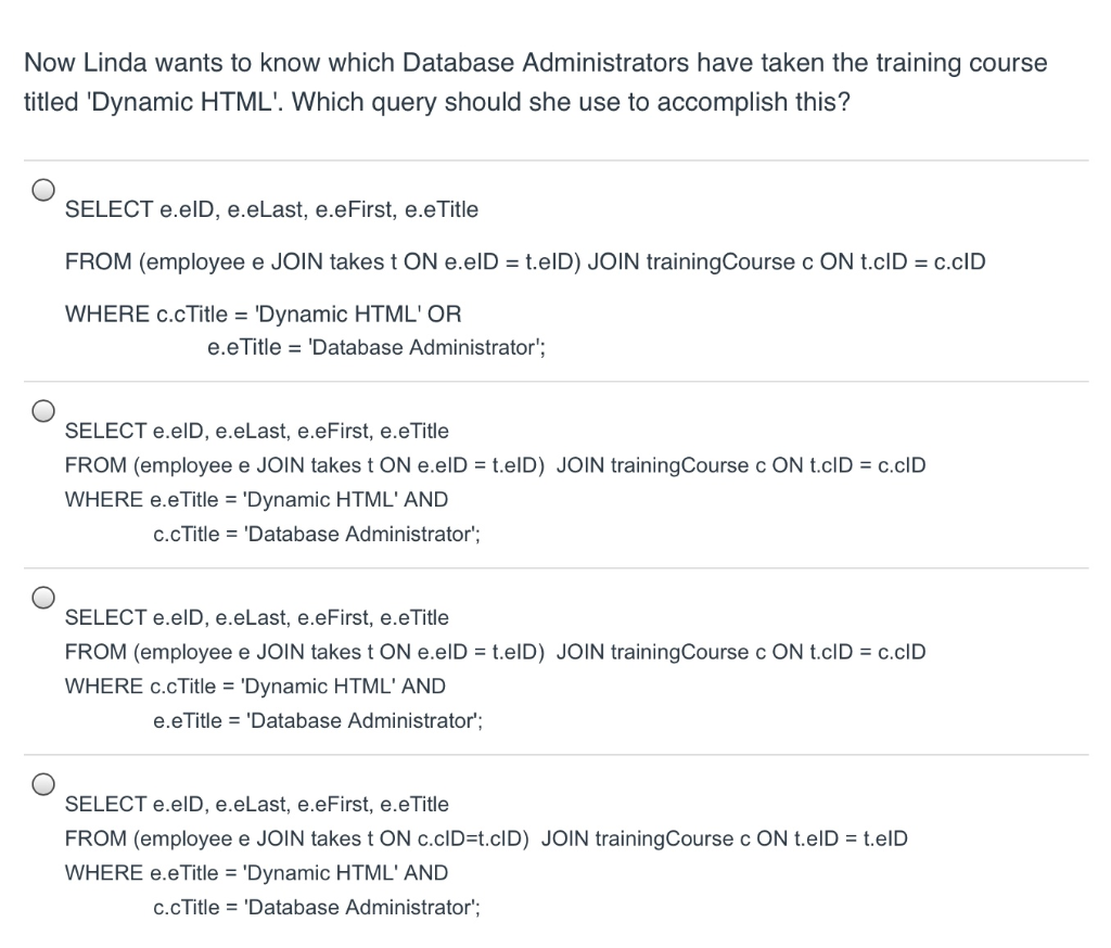 Solved employee (eld, eLast, eFirst, eTitle, e Salary) | Chegg.com