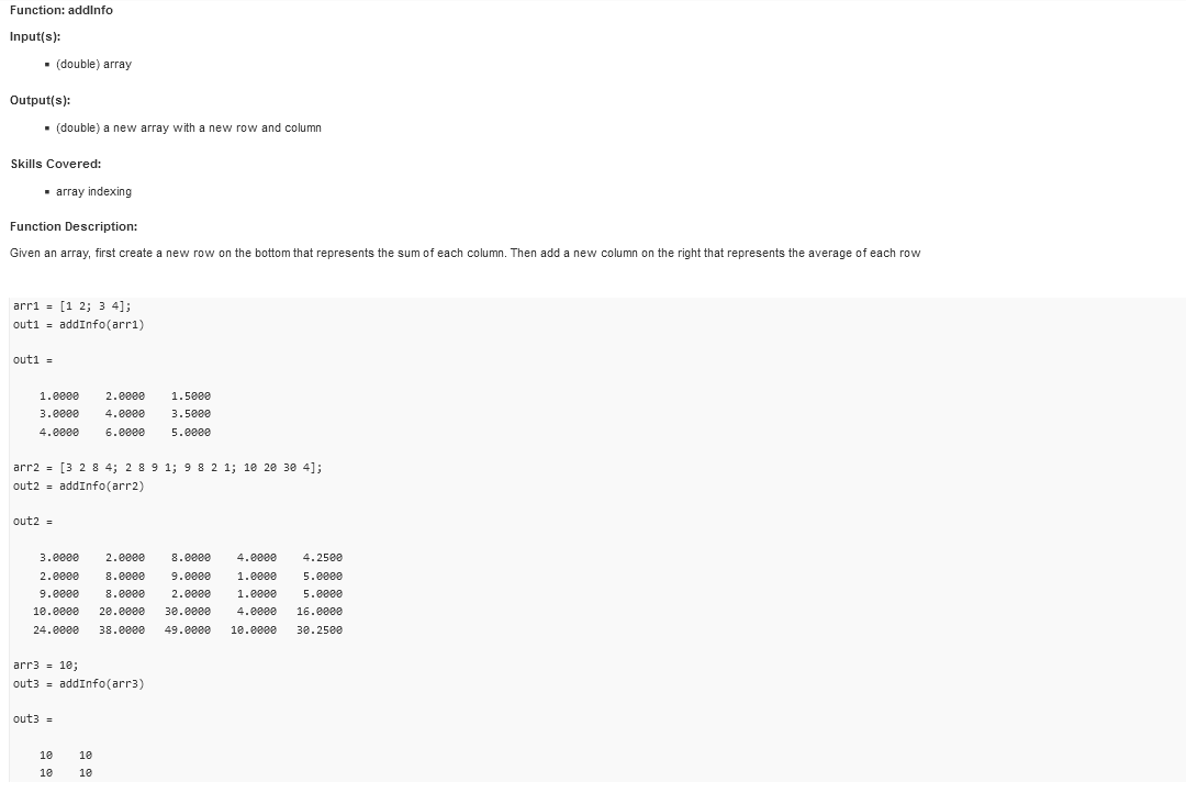 Function: cleanData Input(s): • (double) NxM array | Chegg.com