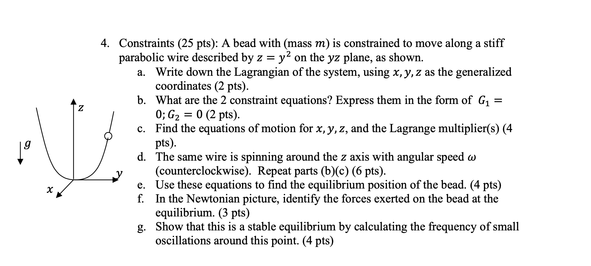 Constraints ( 25pts ): A bead with (mass m ) is | Chegg.com