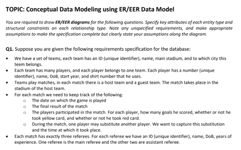Solved TOPIC: Conceptual Data Modeling using ER/EER Data | Chegg.com
