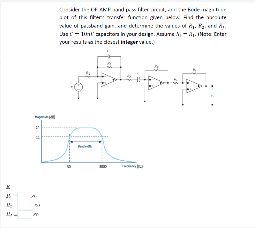 Solved Consider the OP-AMP band-pass filter circuit, and the | Chegg.com