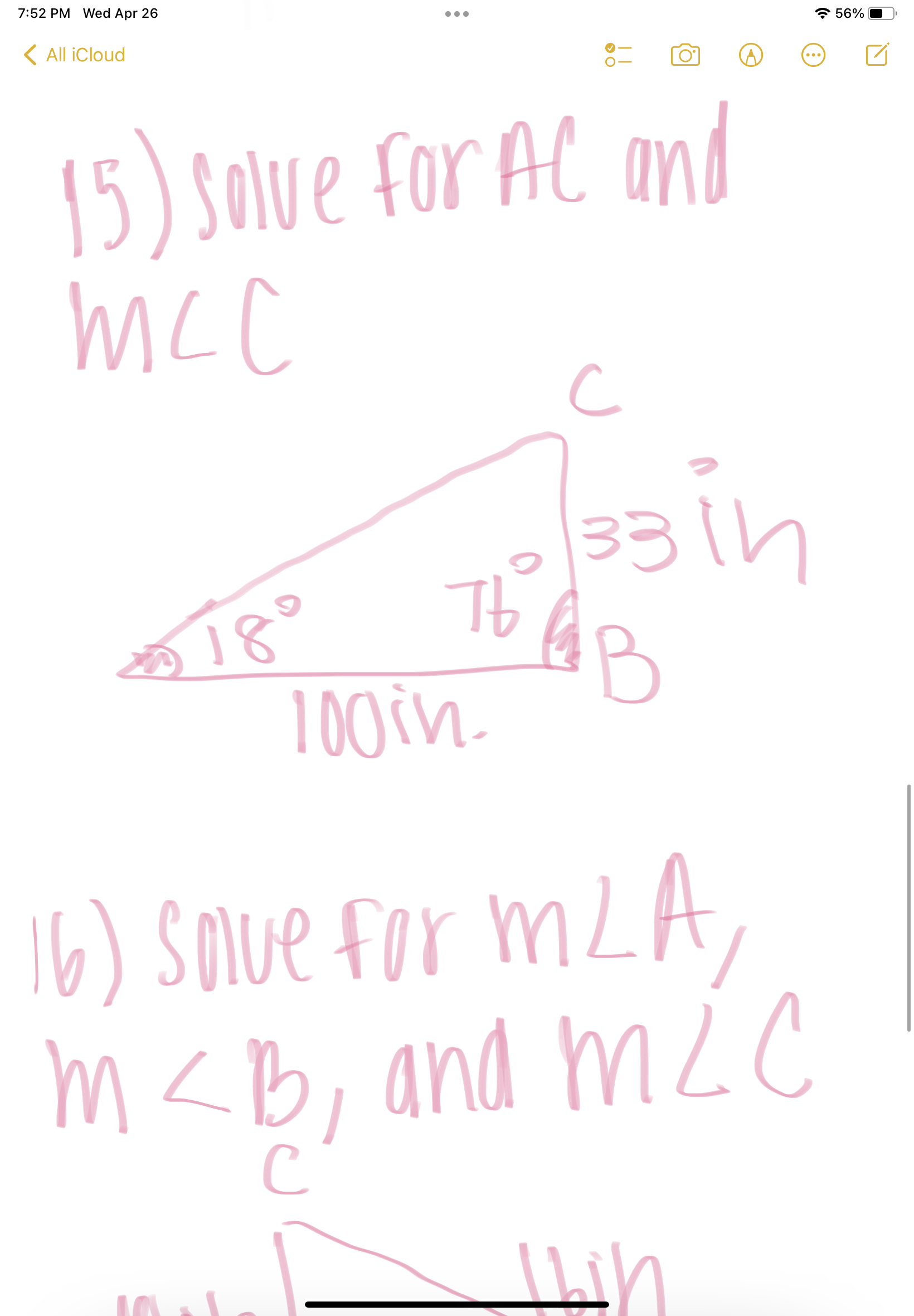 Solved Solve for AC,BC, and m∠C Use the law of cosines to | Chegg.com