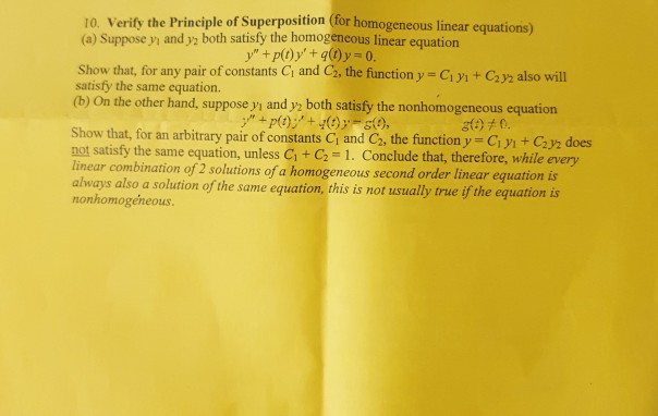 Solved 10. Verify the Principle of Superposition (for | Chegg.com