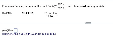 Solved Find each function value and the limit for | Chegg.com