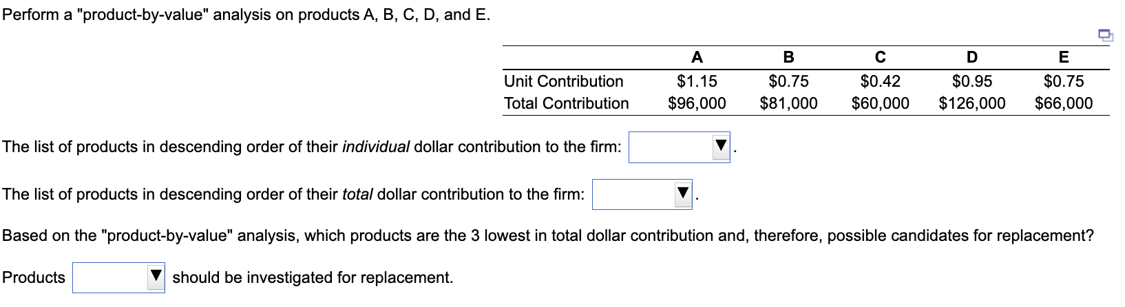 Solved Perform a "product-by-value" analysis on products A, | Chegg.com