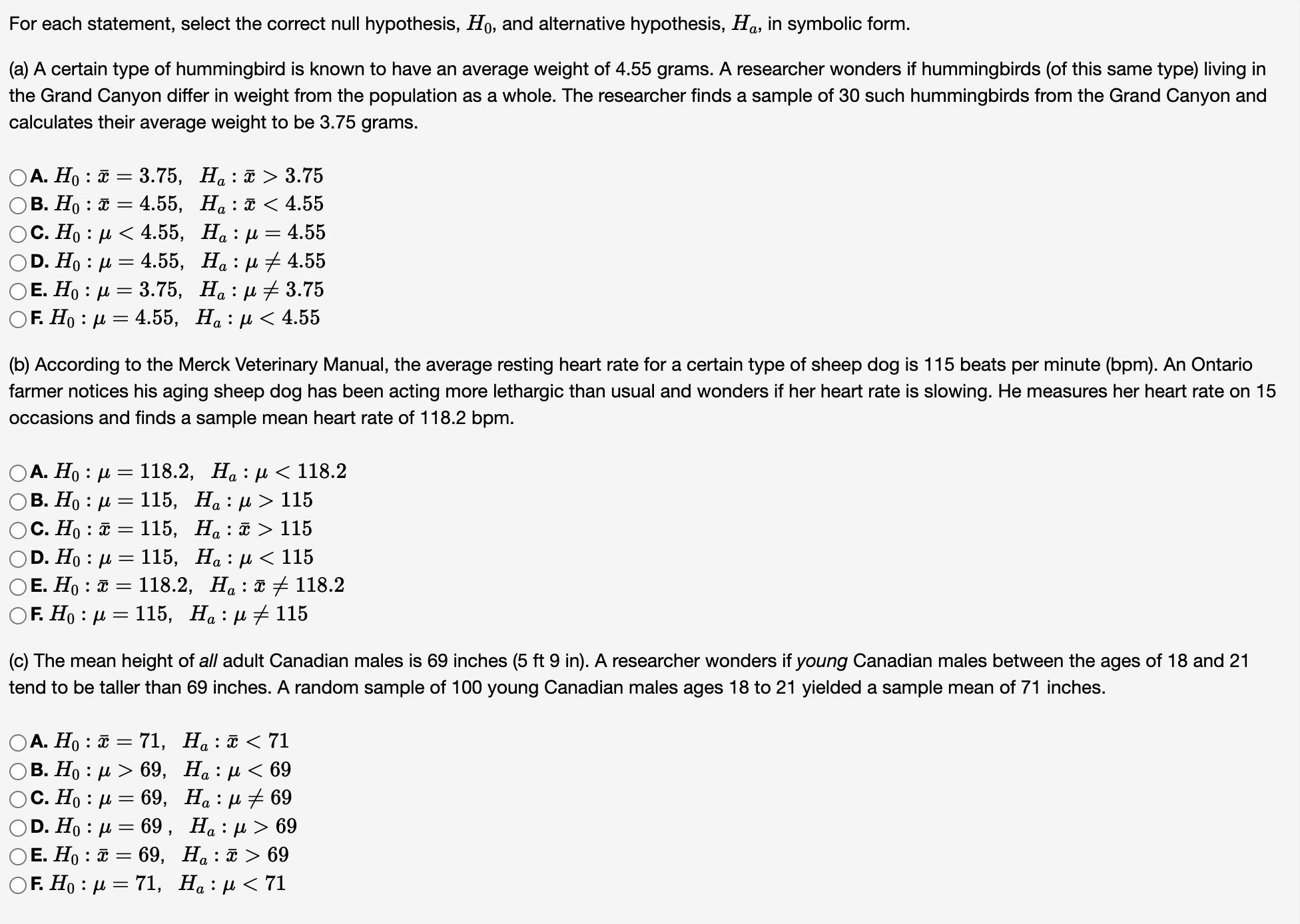 Solved For each statement, select the correct null | Chegg.com