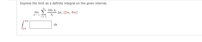 Solved Express the limit as a definite integral on the given | Chegg.com