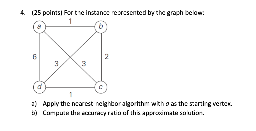 Solved 4. (25 points) For the instance represented by the | Chegg.com