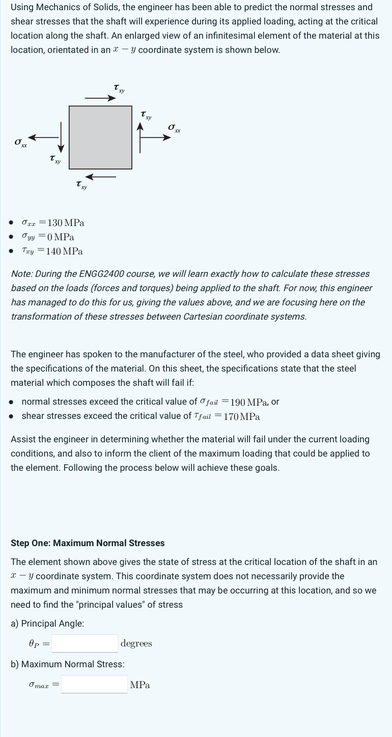 Solved Using Mechanics of Solids, the engineer has been able | Chegg.com