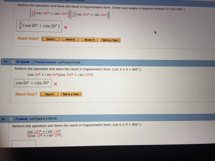 Solved tion and leave the result in trigonometric form. | Chegg.com