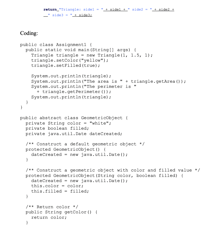 Solved Problem Description: Design a class named Triangle | Chegg.com