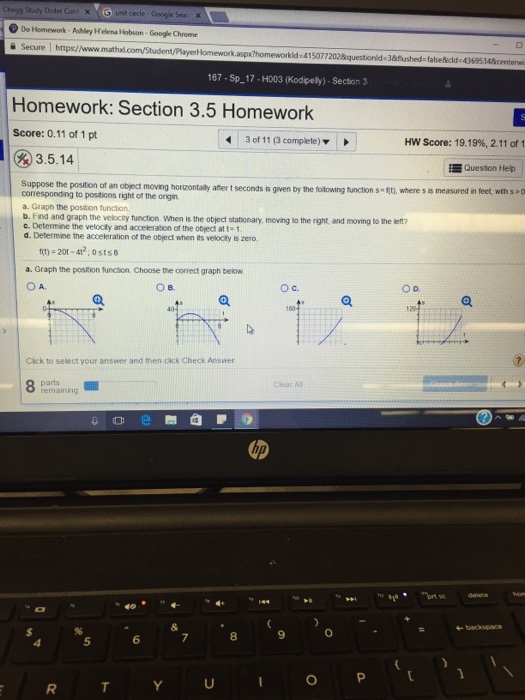 Solved Suppose The Position Of An Object Moving Horizontally