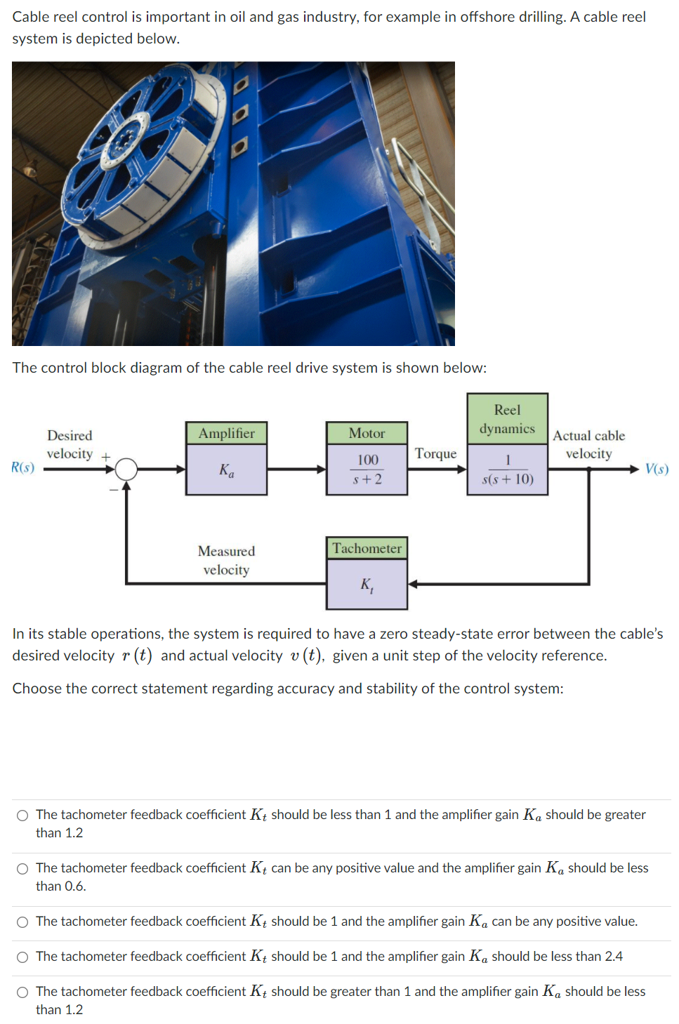 Solved Cable reel control is important in oil and gas | Chegg.com