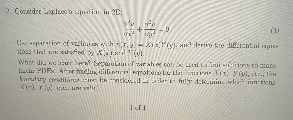 Solved 2. Consider Laplace's equation in 2D: | Chegg.com