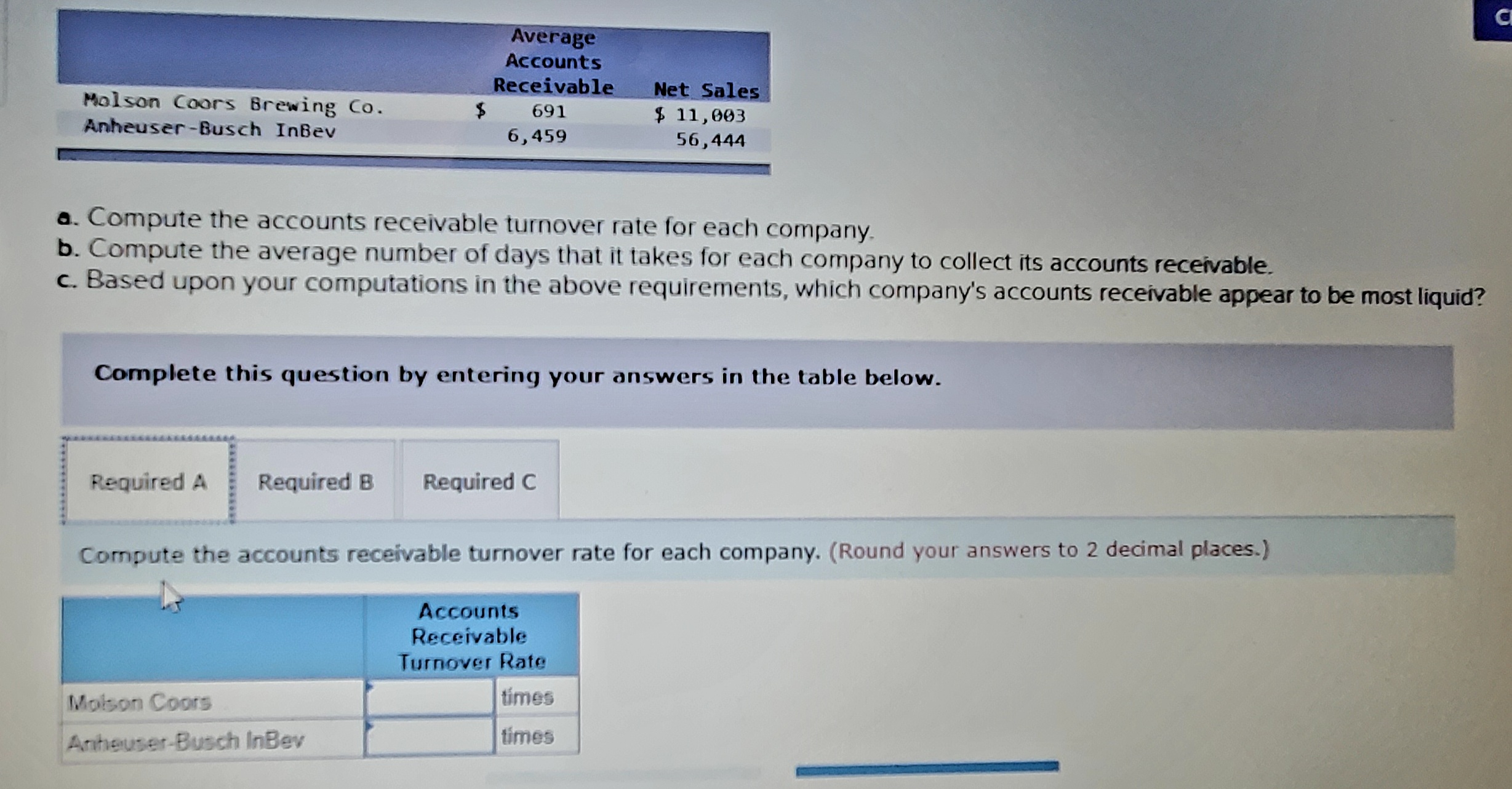 Solved a. Compute the accounts receivable turnover rate | Chegg.com