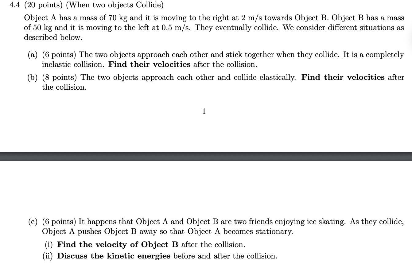 Solved 1 4 20 Points When Two Objects Collide Object A