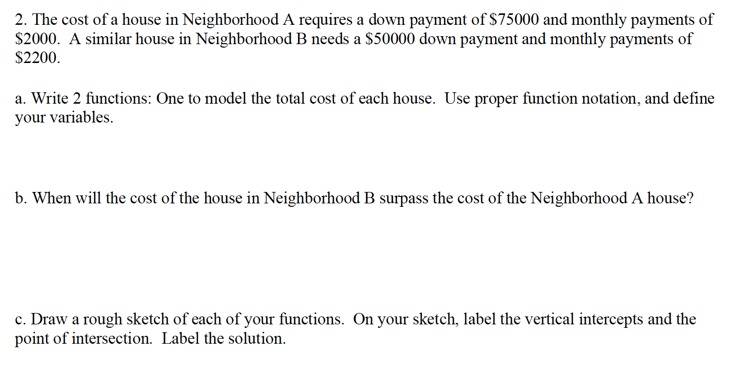 Solved 2. The cost of a house in Neighborhood A requires a | Chegg.com