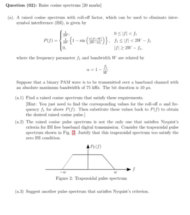 Solved Raise cosine spectrum (a). A raised cosine spectrum | Chegg.com