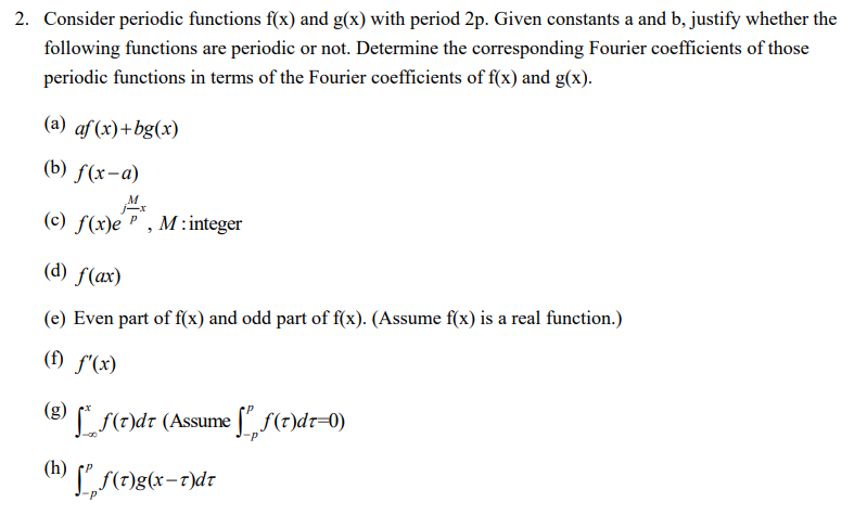 Solved Consider periodic functions f(x) ﻿and g(x) ﻿with | Chegg.com